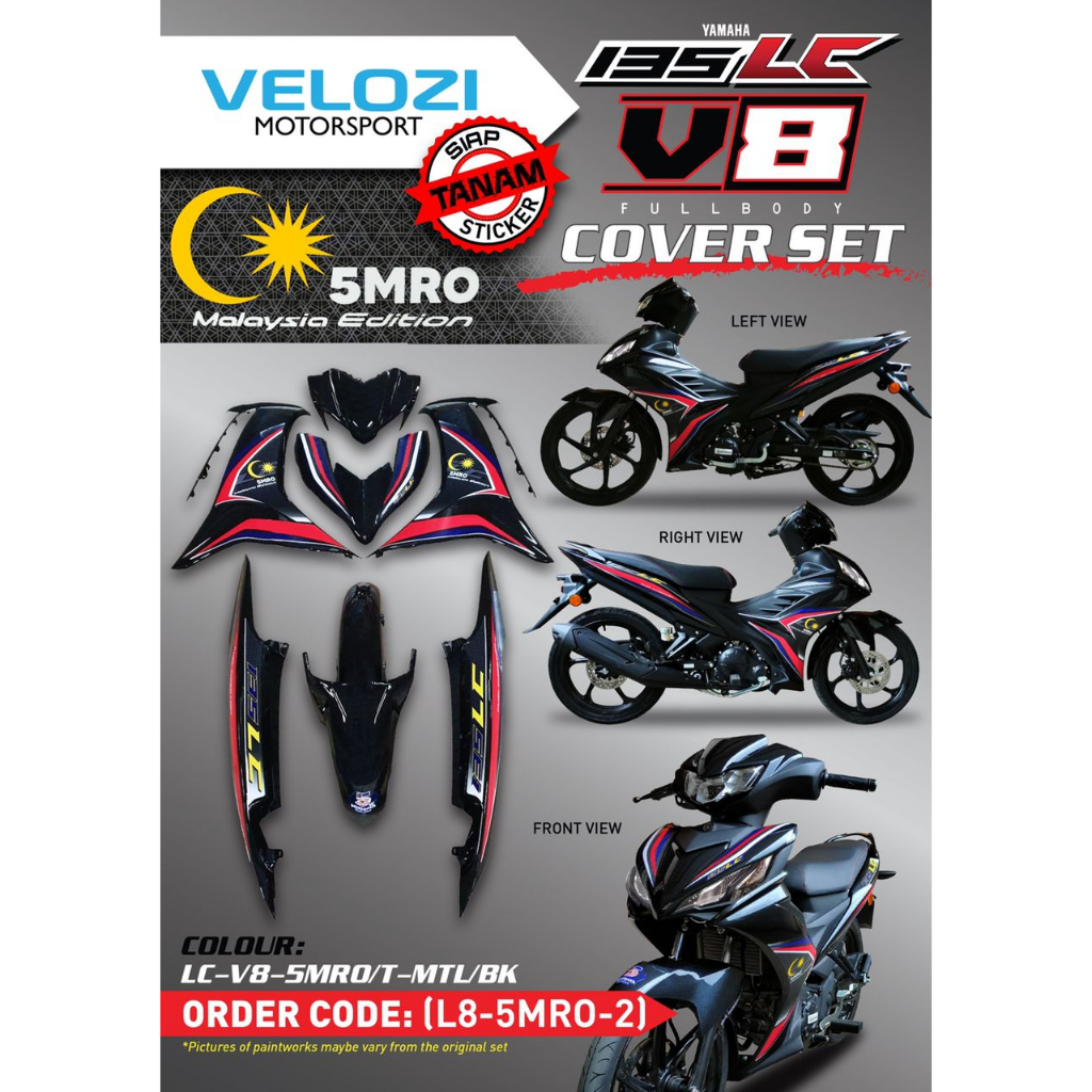 COVERSET BODYSET LC135 LC V8 5 MILLIONTH ROLL OUT 5MRO HITAM BLACK FUEL ...
