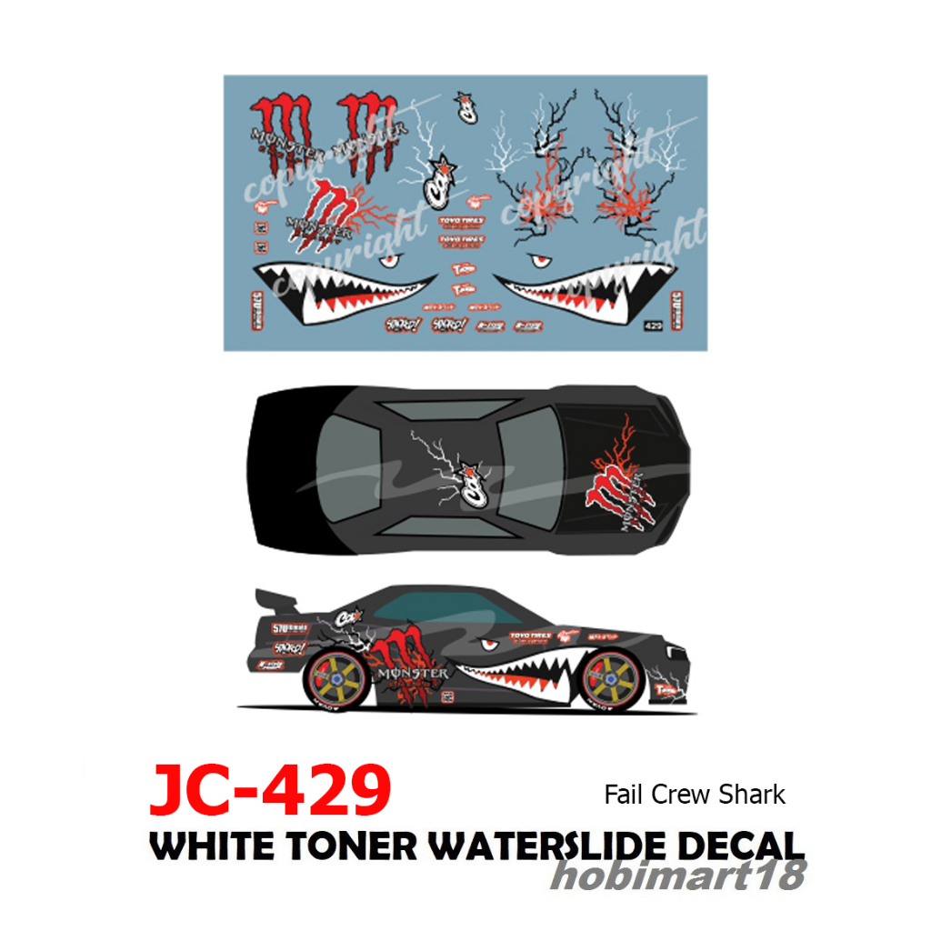 JC429 - FAIL CREW SHARK DECALS Hotwheels 1:64 diecast custom white ...
