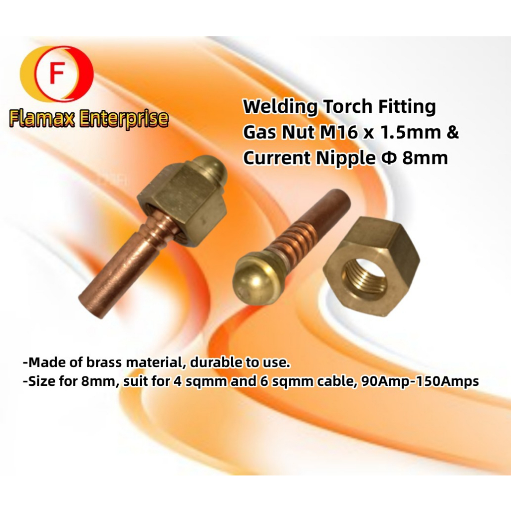 Gas Nut M16 x 1.5mm & Current Nipple Φ 8mm (TIG Welding Torch Fitting ...