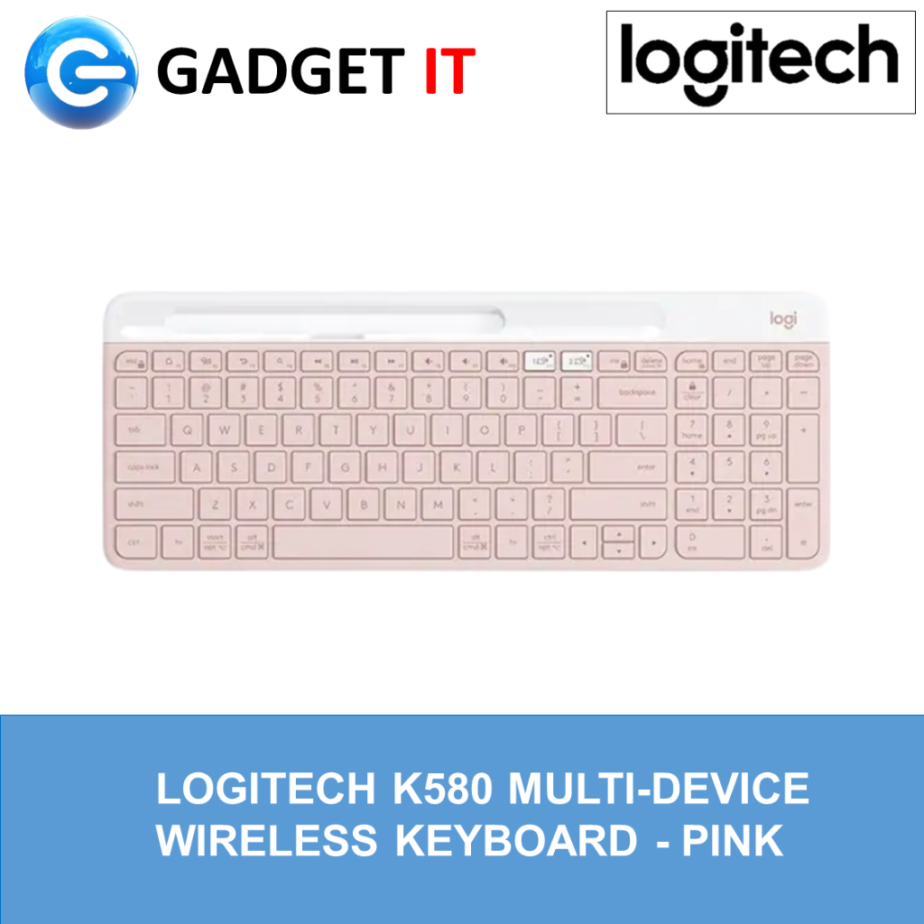 LOGITECH K580 SLIM MULTI-DEVICE WIRELESS KEYBOARD - GRAPHITE / OFF-WHITE / PINK (KB-LGT-K580 ...