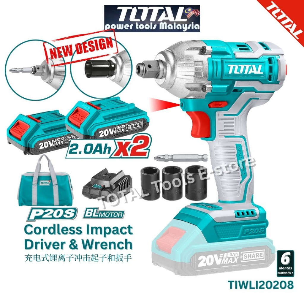 TOTAL 20v Series Li-ion cordless 2 in 1 impact driver & Wrench (BL ...