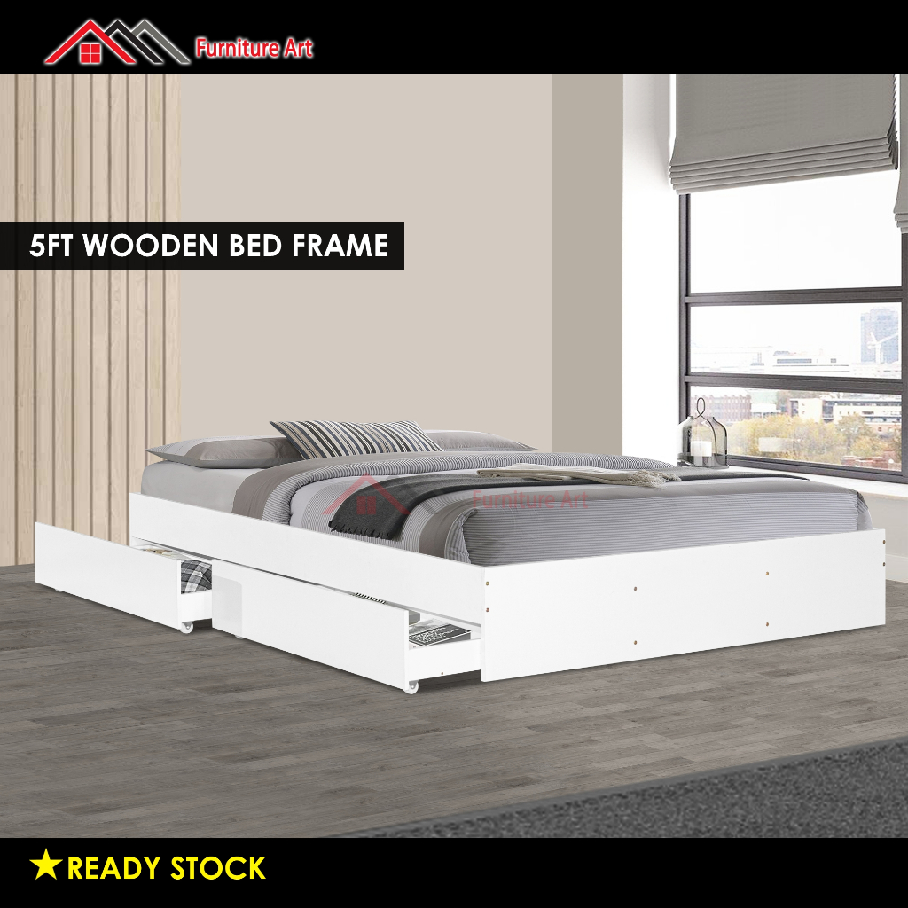 Furniture Art Queen Bed Frame With 2 Storage Drawer box /Katil Queen ...