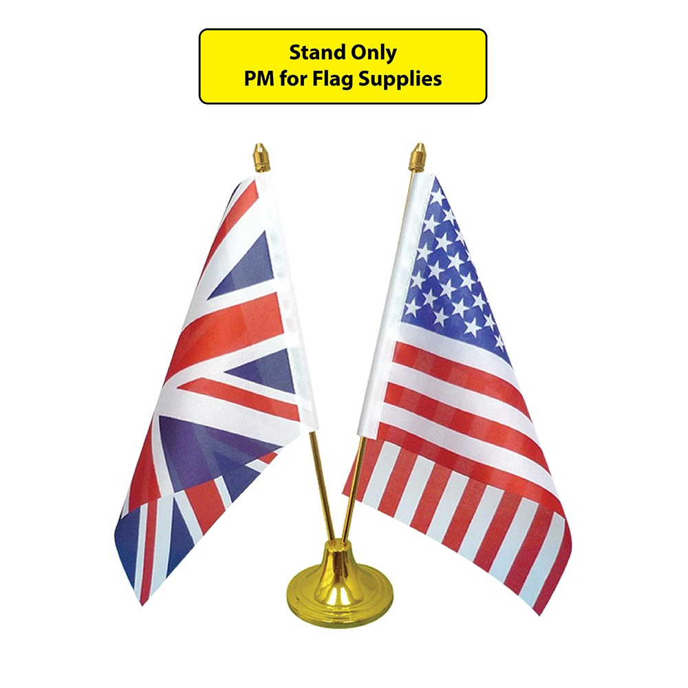 Table Flag Stand Mini (Double) V Shape Golden Round Base | Shopee Malaysia