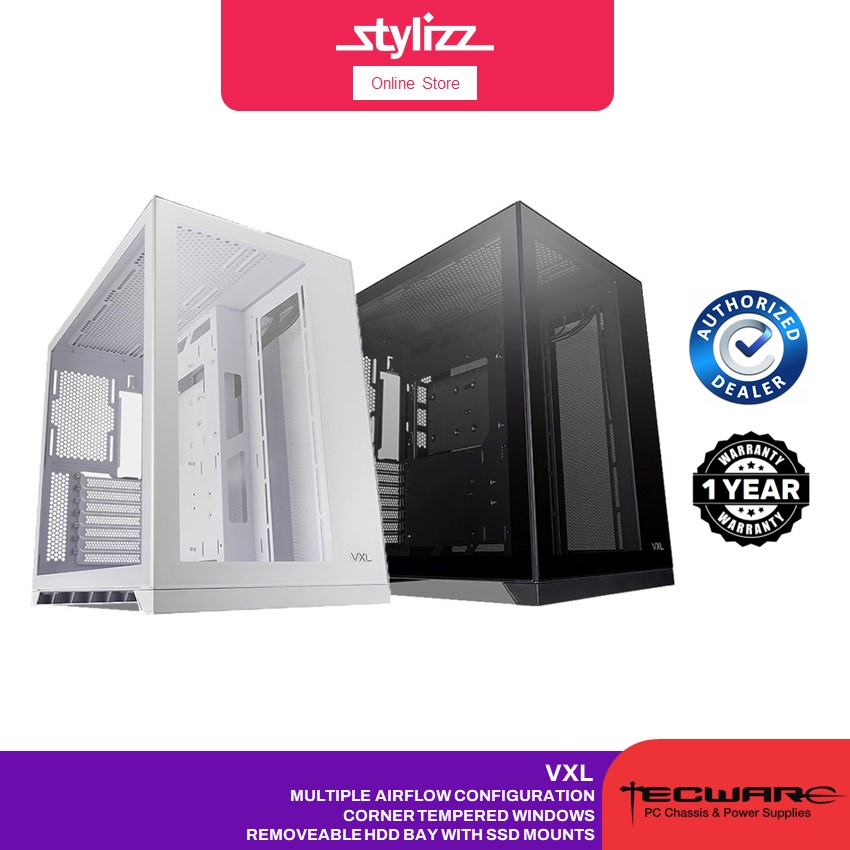 Tecware Vxl Dual Chamber Vxr Tg Atx Gaming Case Chasis Black White Vxc Atx Vxm Tg Mesh