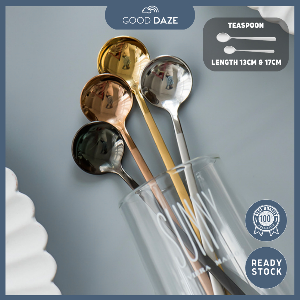【GOOD DAZE】Sturdy Stainless Steel Round Head Tea Spoon Gold Coffee ...