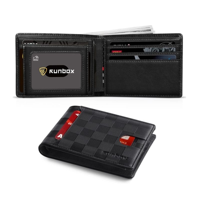 RUNBOX Slim Wallet for Men Minimalist Leather Bifold RFID Blocking ...