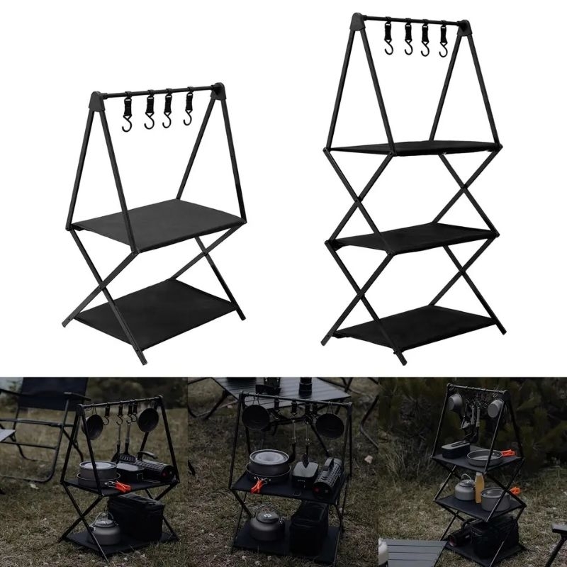 Camping Rack 2 3 Layers Aluminium Storage Shelves Alloy Hook Storage ...