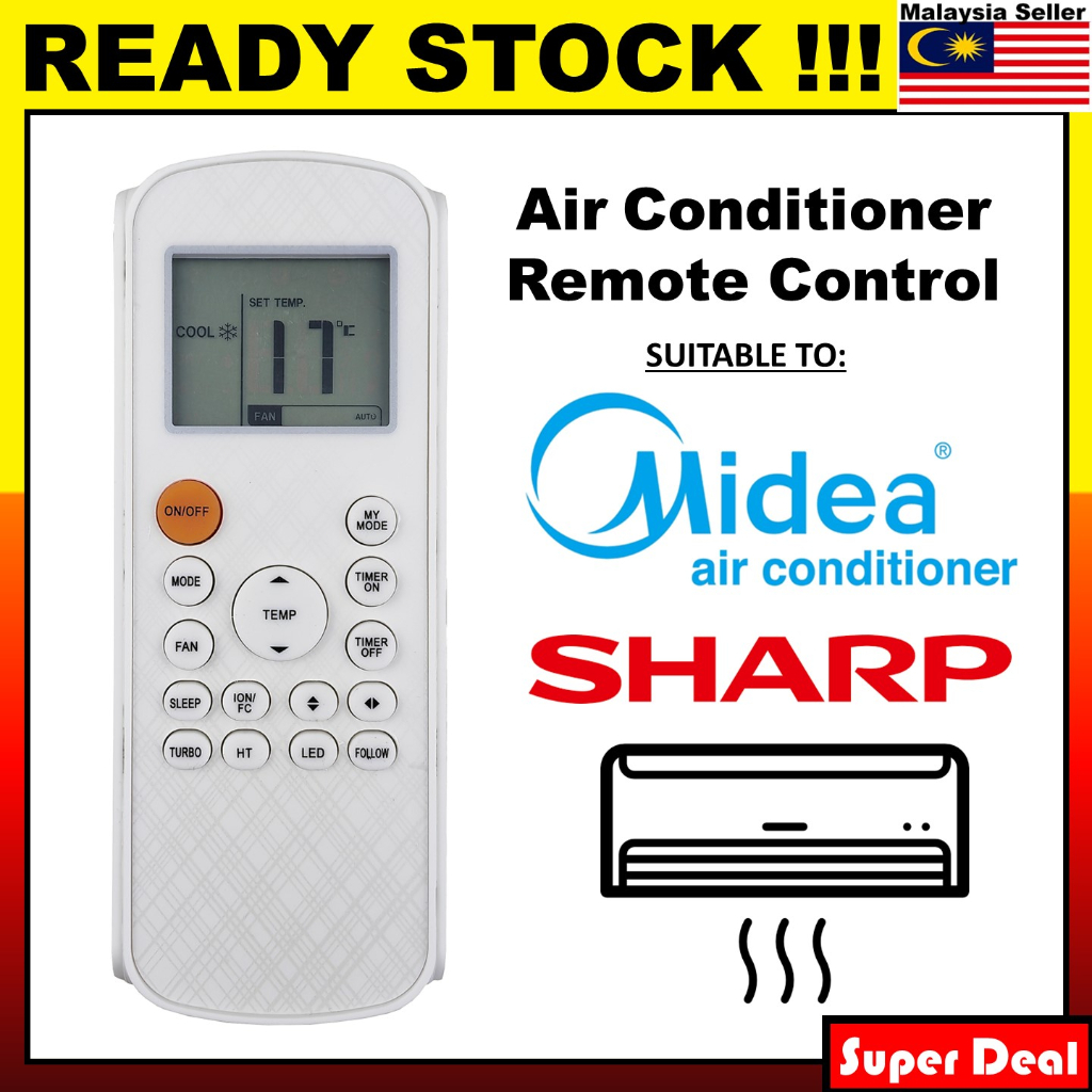 MIDEA and SHARP Air Cond Aircon Aircond Remote Control Replacement (RG ...