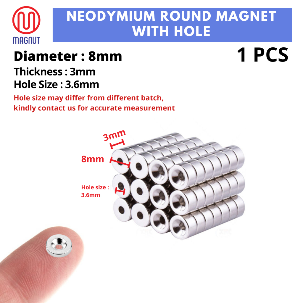 1pcs 8mm x 3mm - Magnet Bulat Neodymium Dengan Lubang / Rare Earth ...