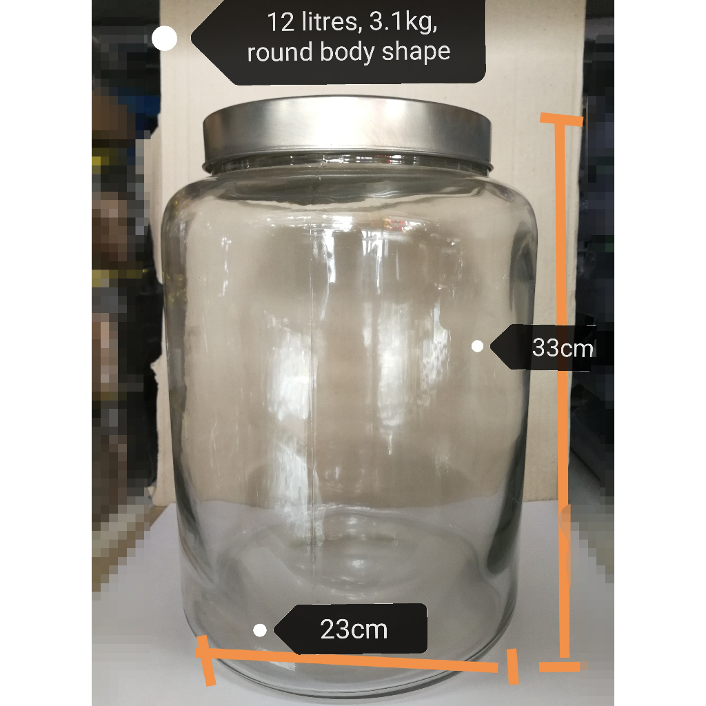 RARE! GLASS Container 12 litres aluminium cap/Balang kaca 12 litres ...