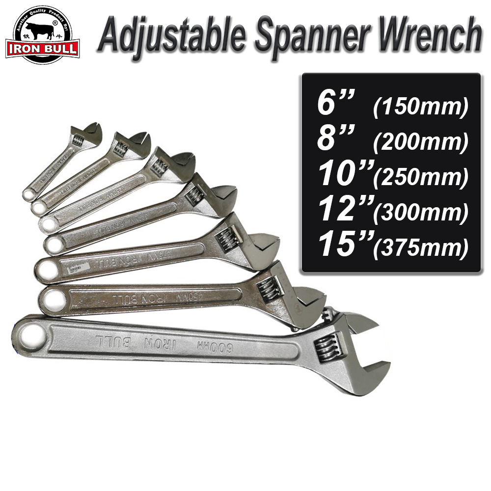 Iron Bull Adjustable Wrench Six Spanner Spanar Laras 6" 8" 10" 12" 15 ...