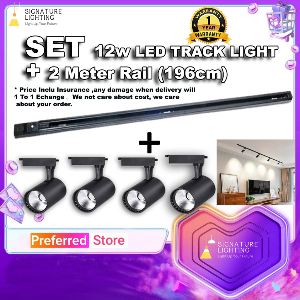 Track light [ Set ] Led With 2 Meter Rail Track + 4 Led Track Light 12w ...