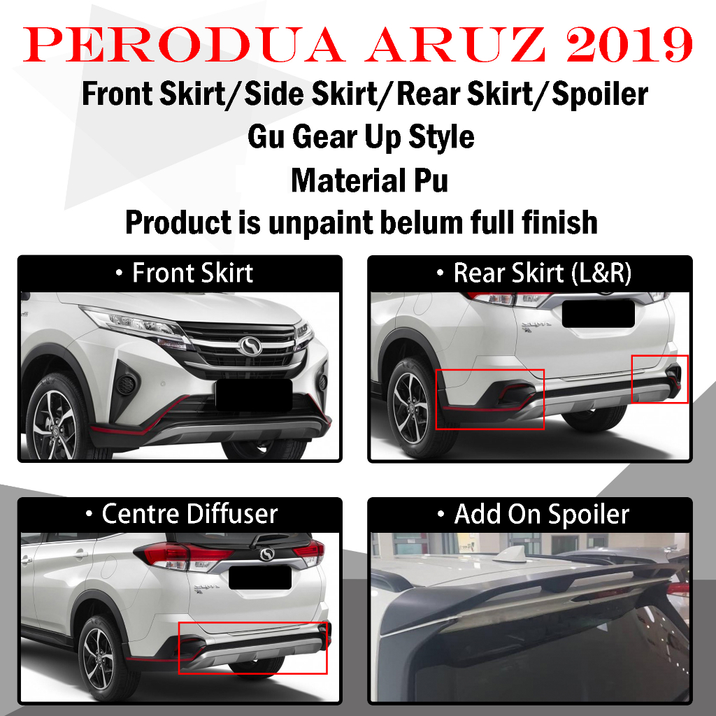PERODUA ARUZ 2019 GEAR UP MODEL FULLSET FRONT SKIRT/SIDE SKIRT(L&R ...
