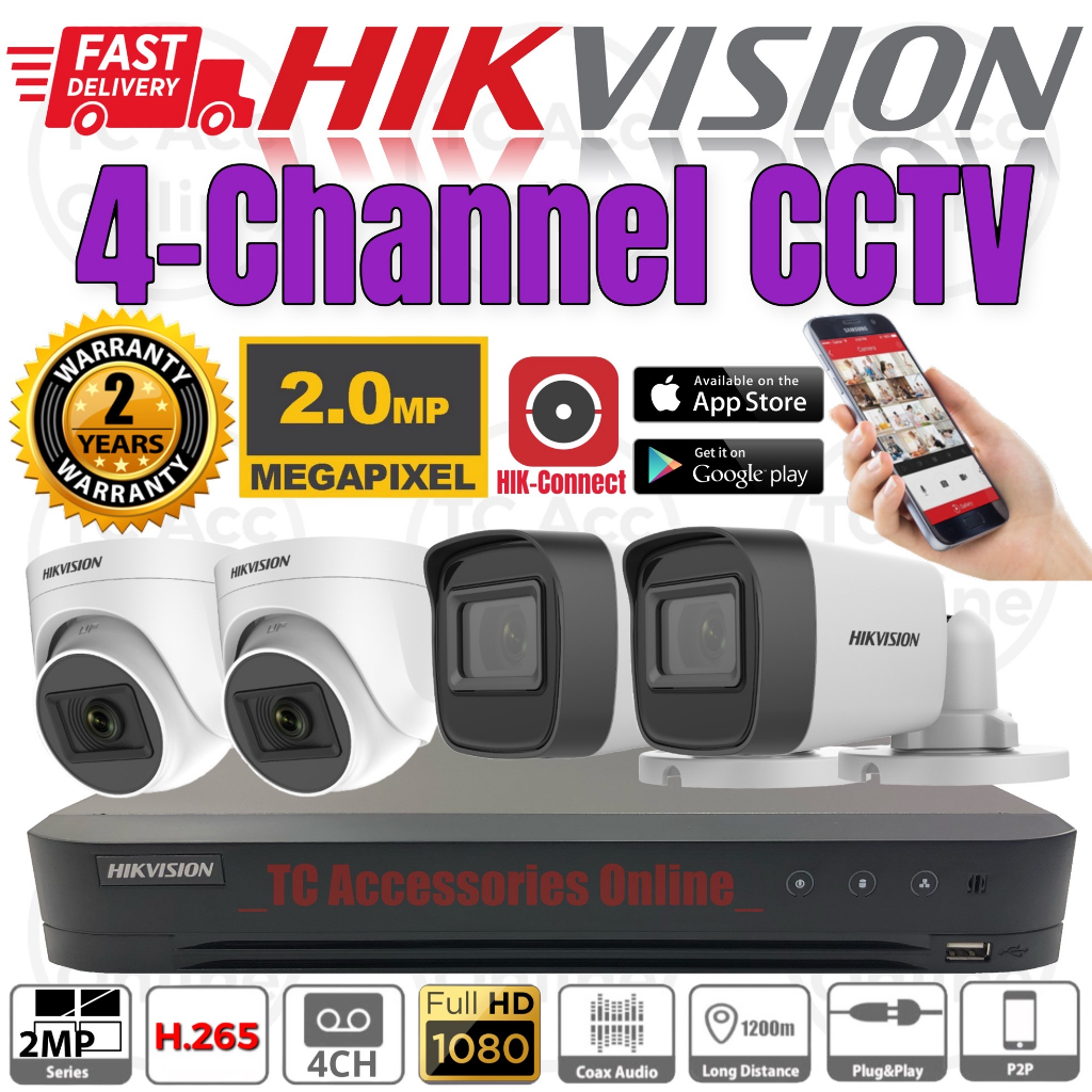 HIKVISION 🌟4-CHANNEL🌟 2.0MP CCTV Full HD 2MP HIK 1080P DVR+Camera ...
