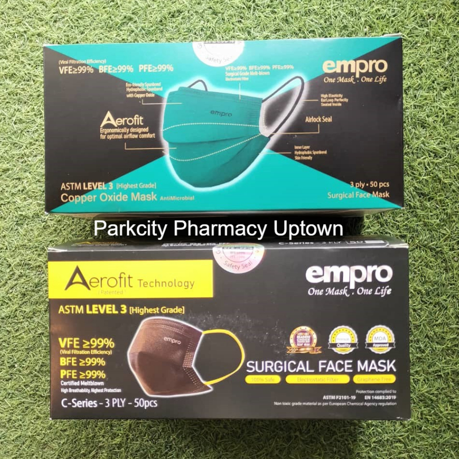 Empro Aerofit Surgical 3 Ply Face Mask 50's - Tux Series 5672/Black ...