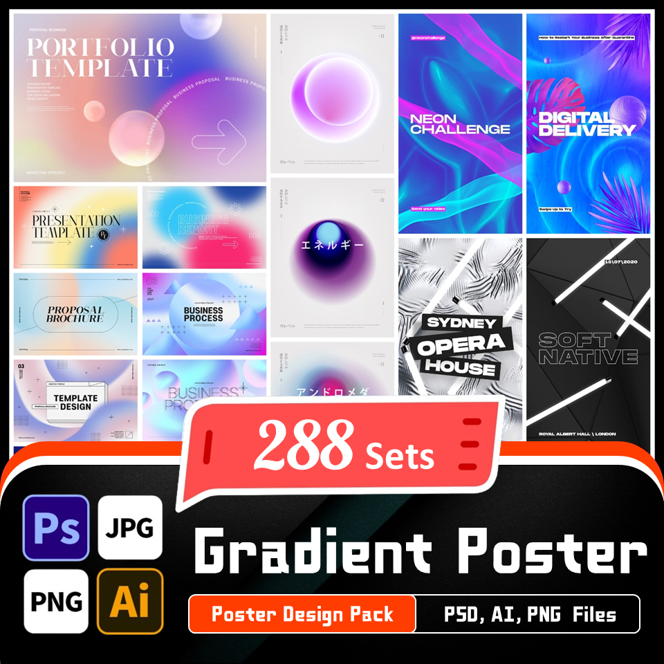 🔥 Poster Design Pack - 288 Sets Gradient Poster🔥 Premium Logo Design ...