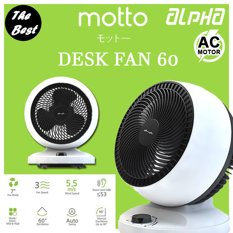 Alpha Motto Desk Fan 60 7” Inch - 3 Speed Setting | Kipas Meja Mini ...