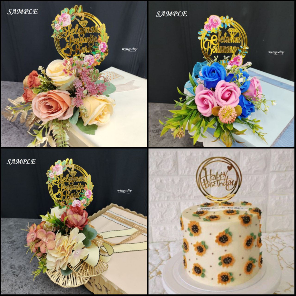 1 PCS | ACRYLIC FLOWER SERIES GLITTER CAKE TOPPER/ CAKE DECORATION ...