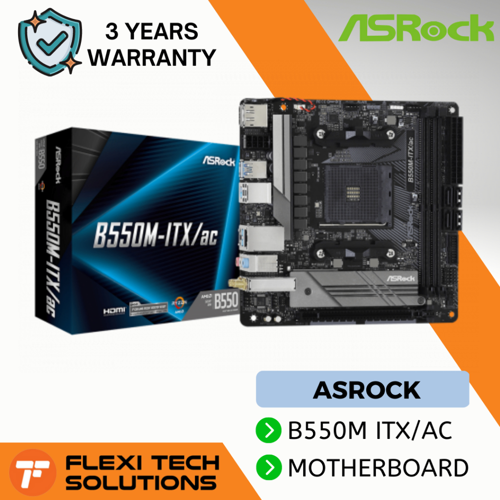 Flexi Tech ASROCK B550M ITX/AC AMD AM4 Socket M-ITX Motherboard ...