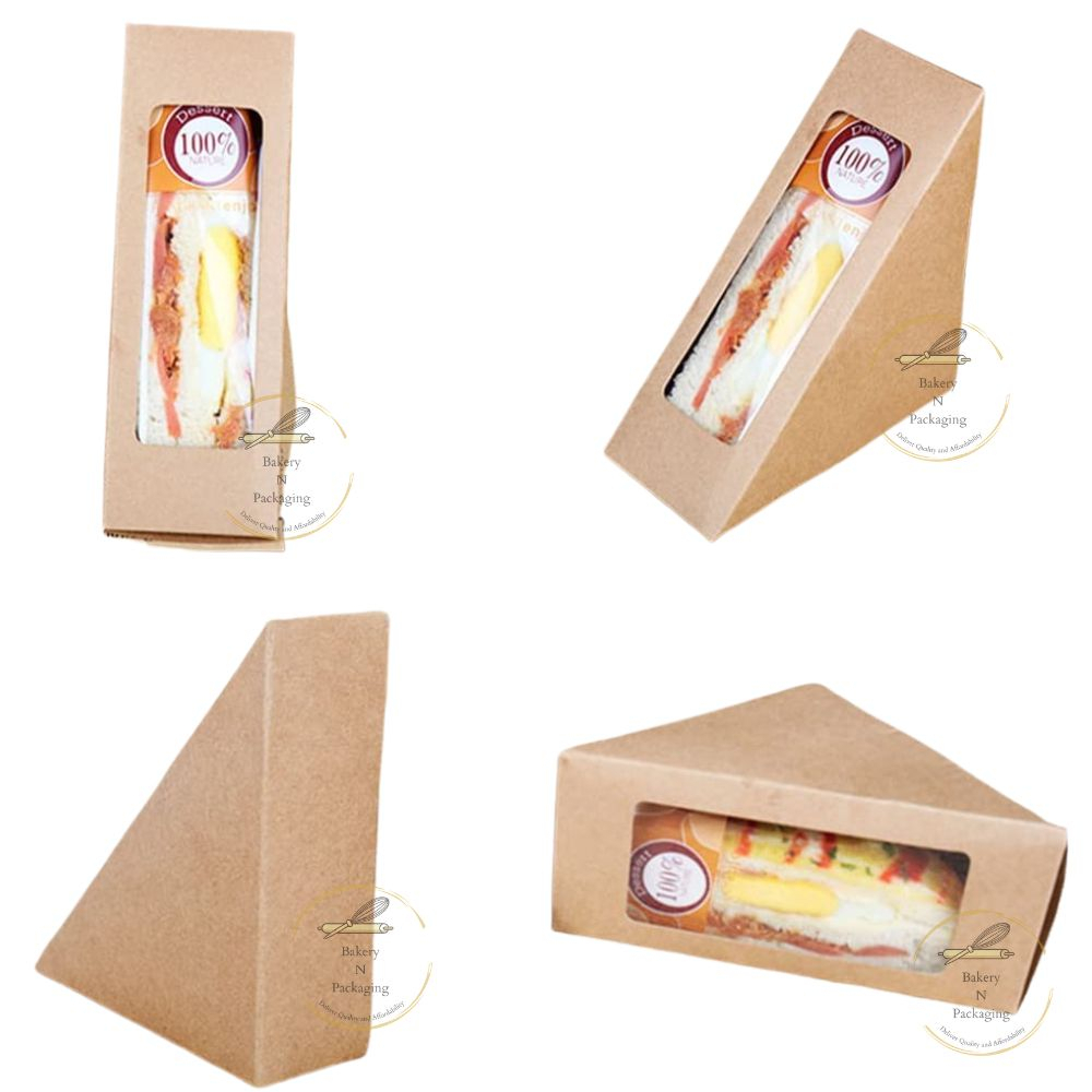 25pcs Disposable Triangle Sandwich Box with Window Food Packaging Kraft ...