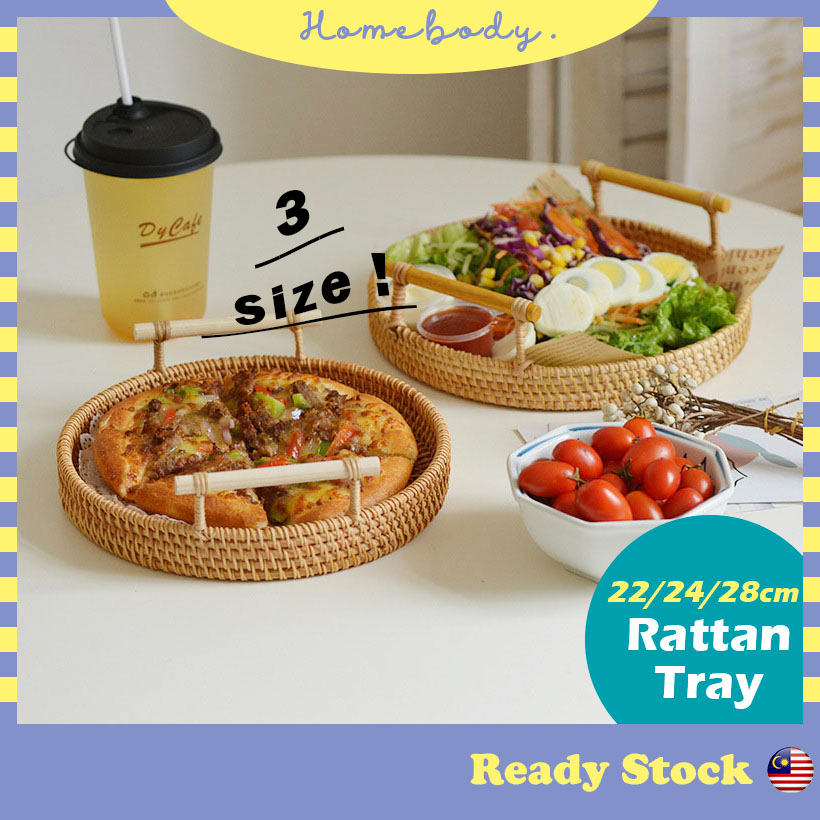 RAYA PROMOTION! 22/24/28cm Dulang Rotan Murah Rattan Tray Food Serving ...