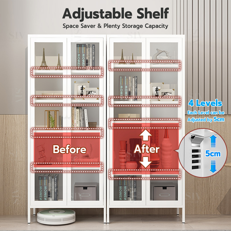 SIV Metal Display Cabinet Book Cabinet With Glass Door Steel Storage ...