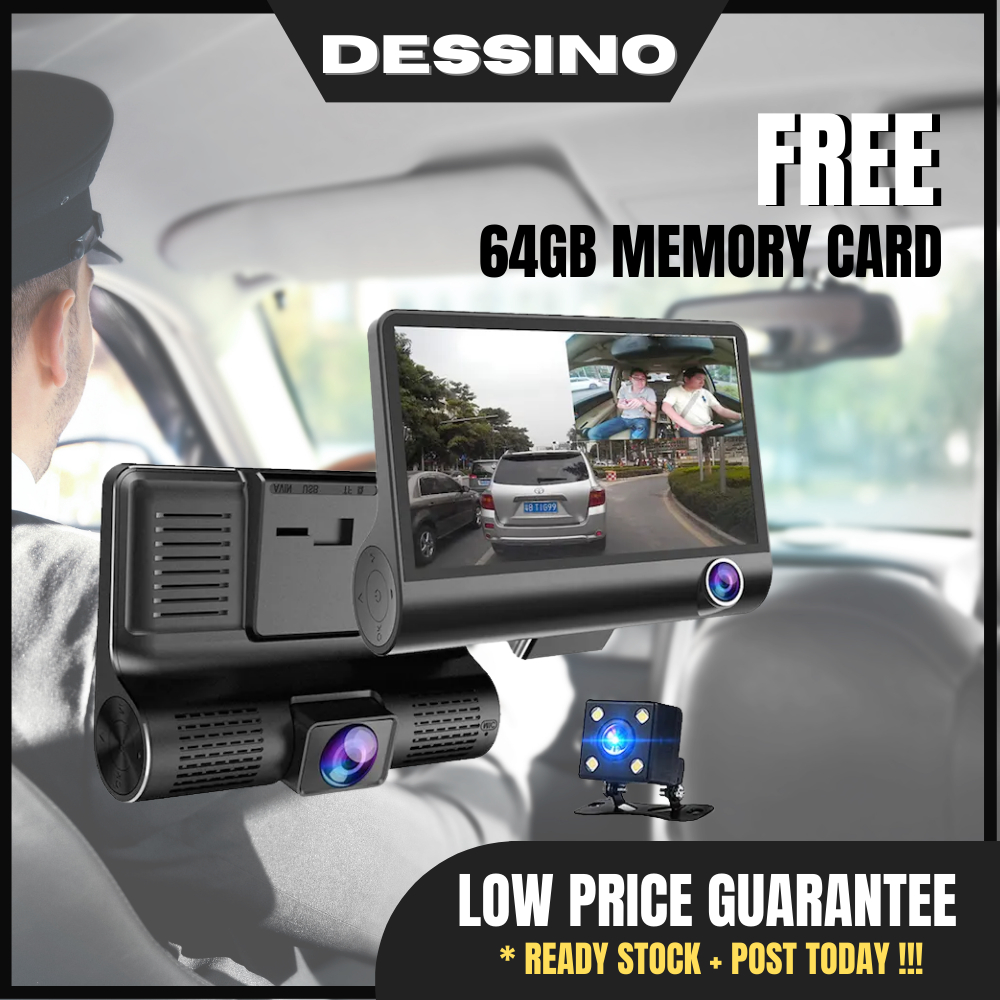DESSINO PERCUMA KAD 64GB 4IN1 Tiga Kanta Kamera HD Perakam Kereta DVR ...
