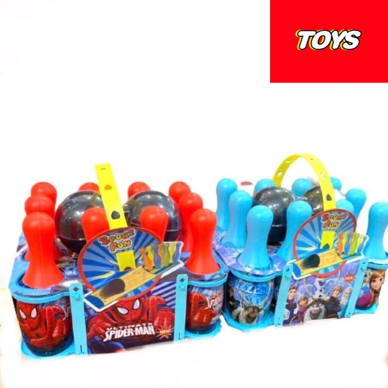 Spiderman Frozen Bowling Kids Toy Set 10-Pin with 2 Balls Indoor ...