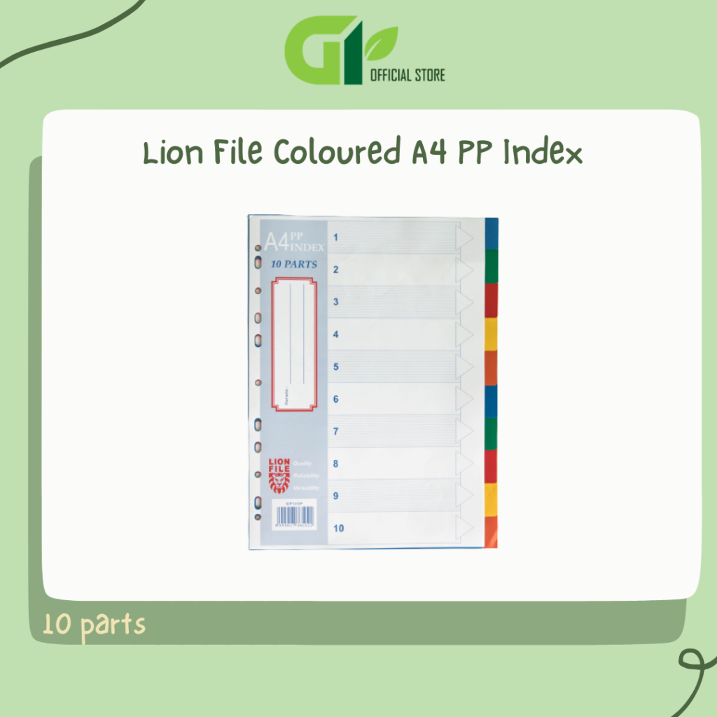 [GY Office] Lion File Coloured A4 PP Index (10 PARTS) IDP1310P | Shopee ...