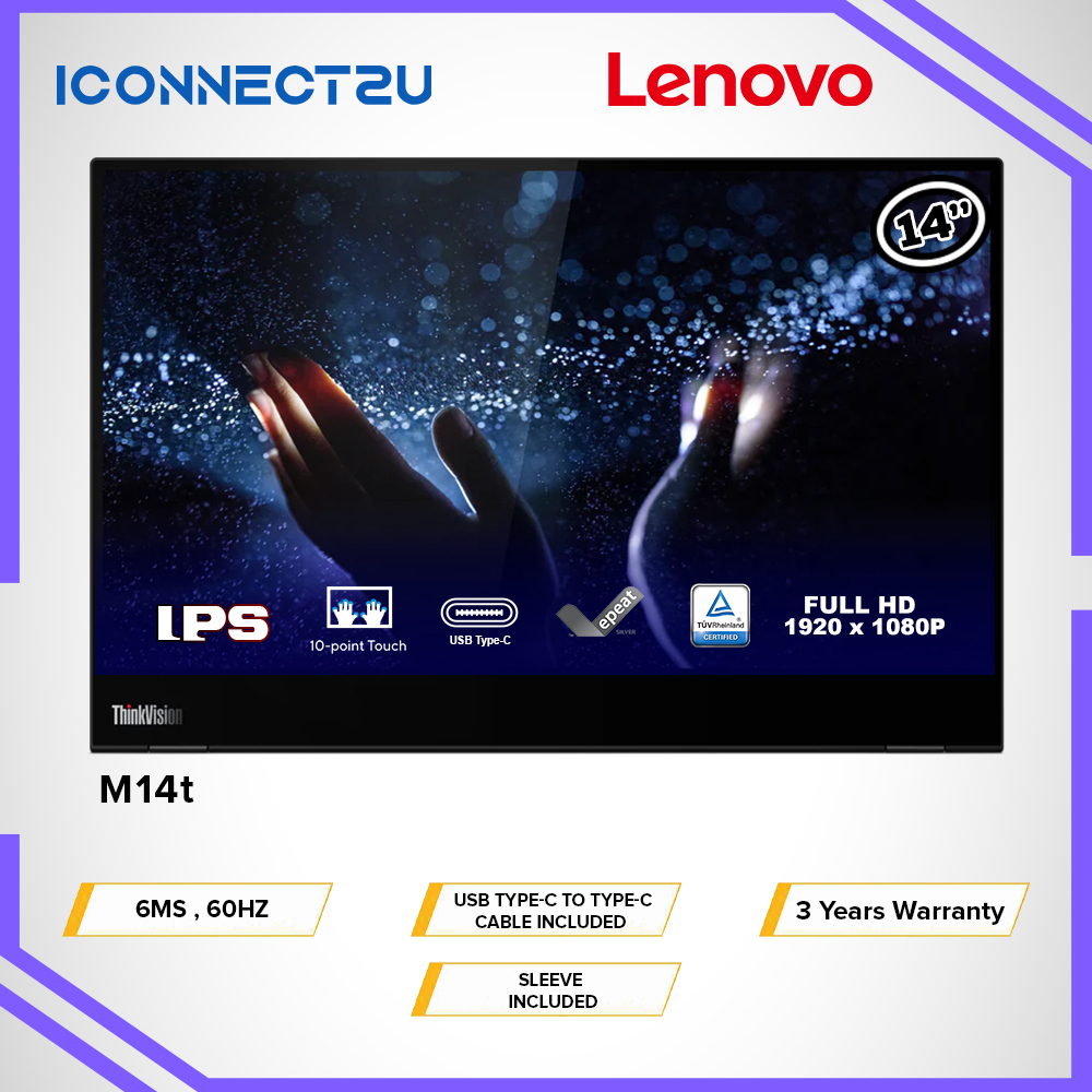 Lenovo ThinkVision 14“ M14t USB-C IPS LED Touch Screen Mobile Monitor ...
