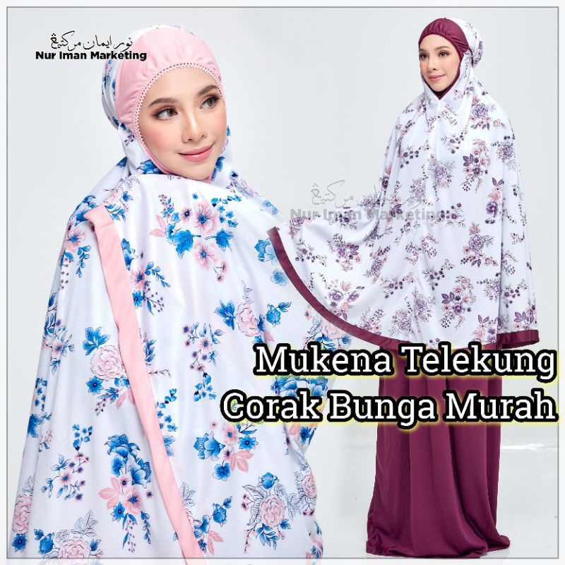 Telekung Kain Sembahyang Printed Corak Bunga Dewasa Murah Umrah Mukena ...