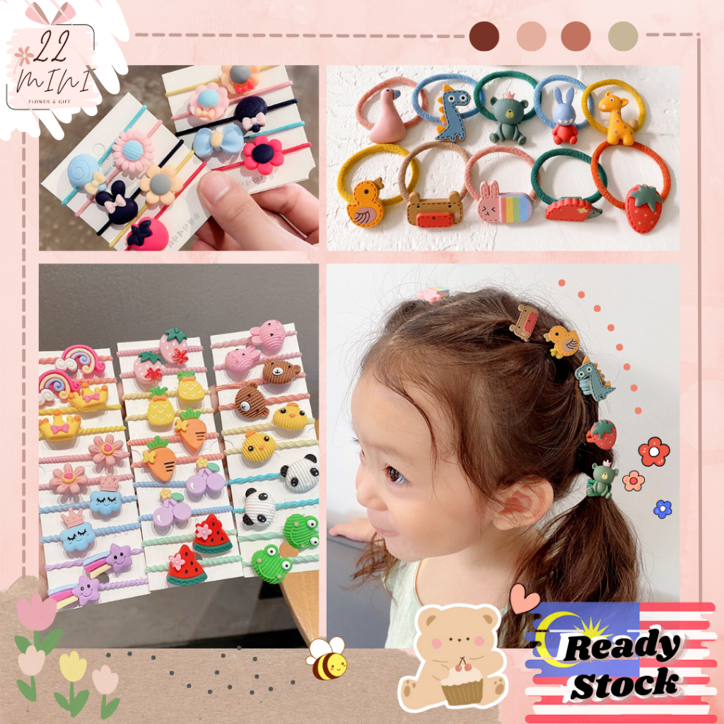 22MINI 10pcs Cartoon Baby Girl Hair Tie 5pcs Kids Cute Animal Head Rope ...