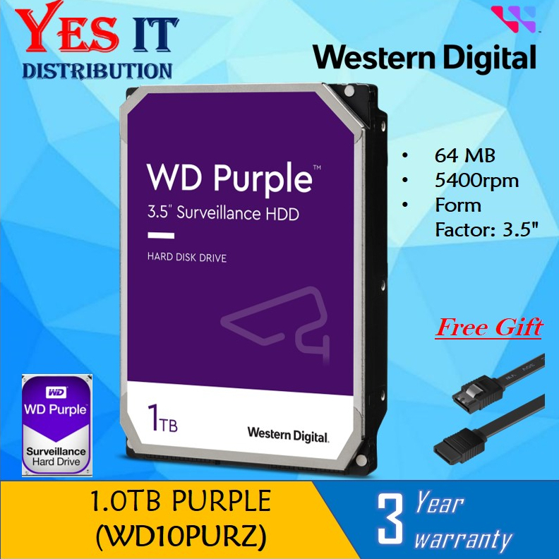 Western Digital WD 10TB Purple Surveillance 3.5" 7200RPM CCTV Internal ...