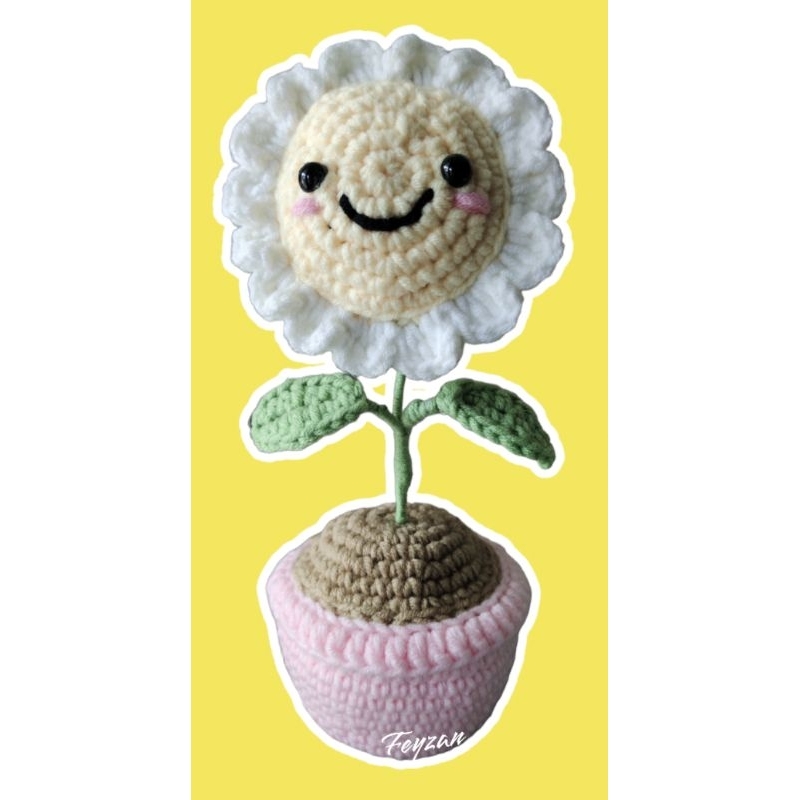 Ready stock! Crochet daisy with pink pot / bunga daisy kait | Shopee ...