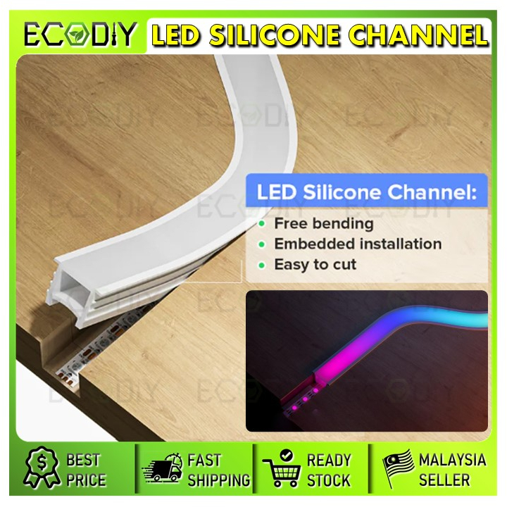 ECODIY🇲🇾 LED Silicone Channel Strip Light Rubber Silicone Casing ...