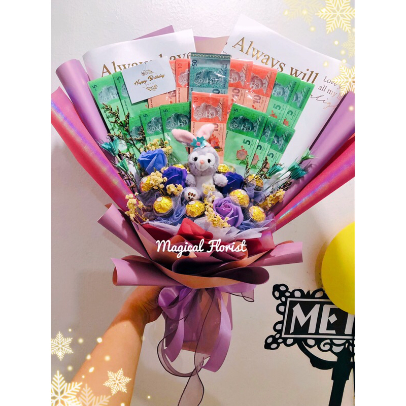 🍫💐 Jambangan Coklat + Wang Tunai + Bunga + Beruang Comel Hadiah lengkap ...