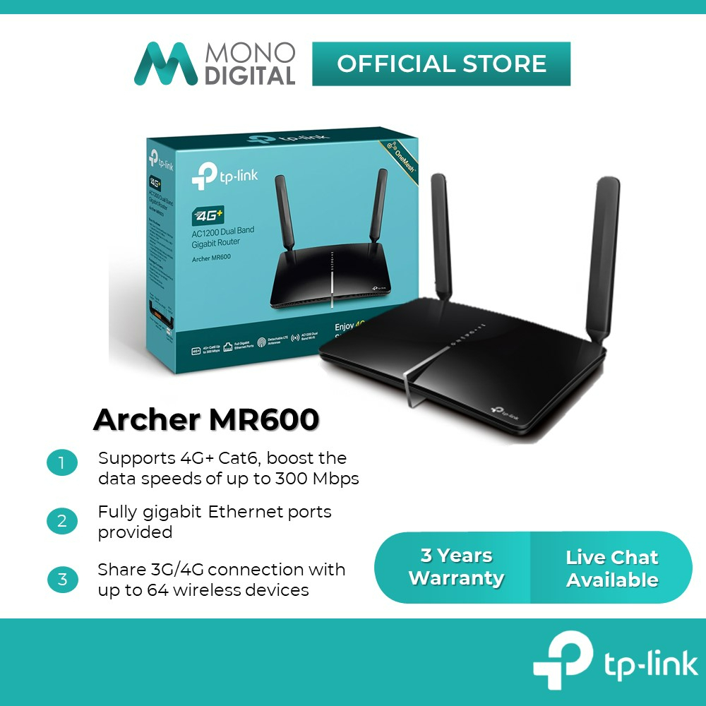 TP-Link Archer MR600 V2 AC1200 4G+ CAT 6 Wireless Dual Band Gigabit SIM ...
