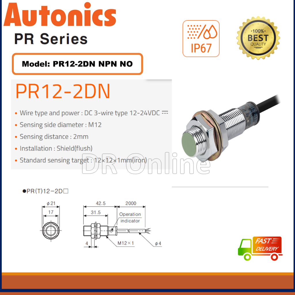Autonics Proximity Sensor PR12-2DN M12 Sensing2MM DC3 WIRE NPN NO 12 ...