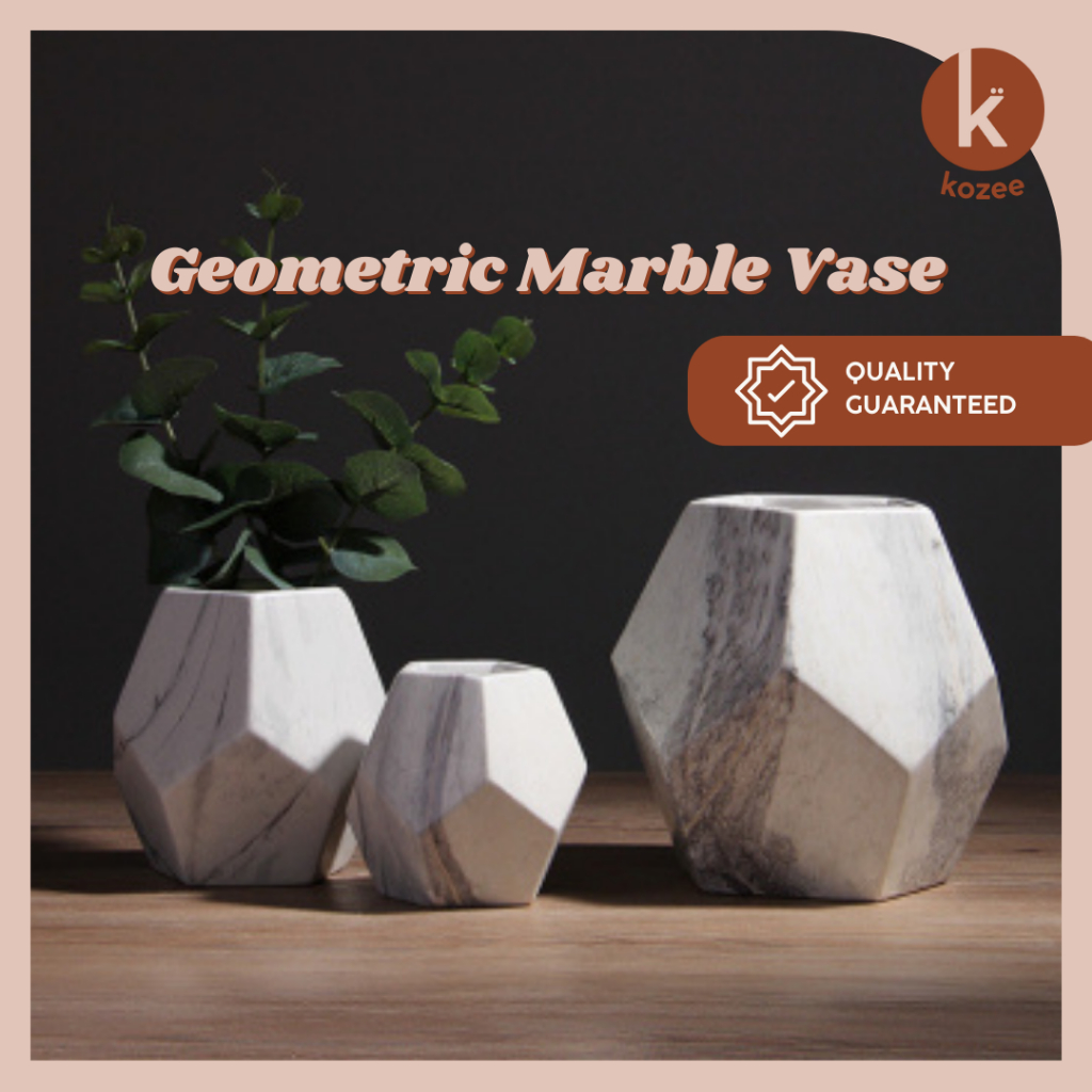 Kozee 🇲🇾Creative Marble Geometric Vase/ Marble Print Planter/ White ...