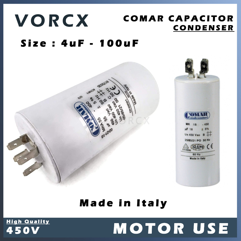 Comar Italy Motor Capacitor Aircond 450VAC Condenser Heavy Duty Use 4uF ...