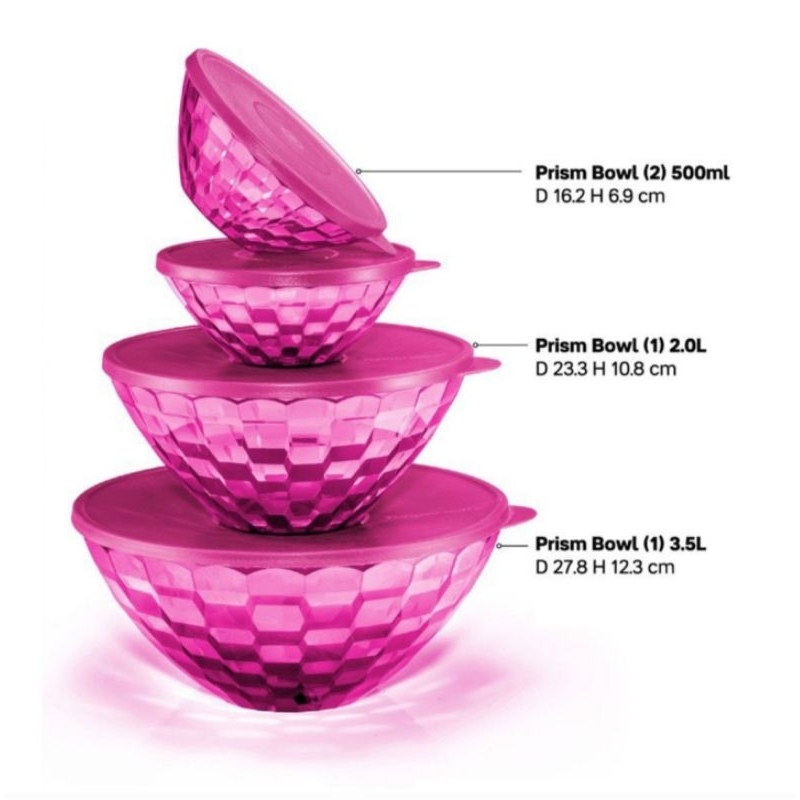 READY STOCK Tupperware Prism Bowl Set (500ml*2 / 2.0L*1 / 3.5L*1) Level ...
