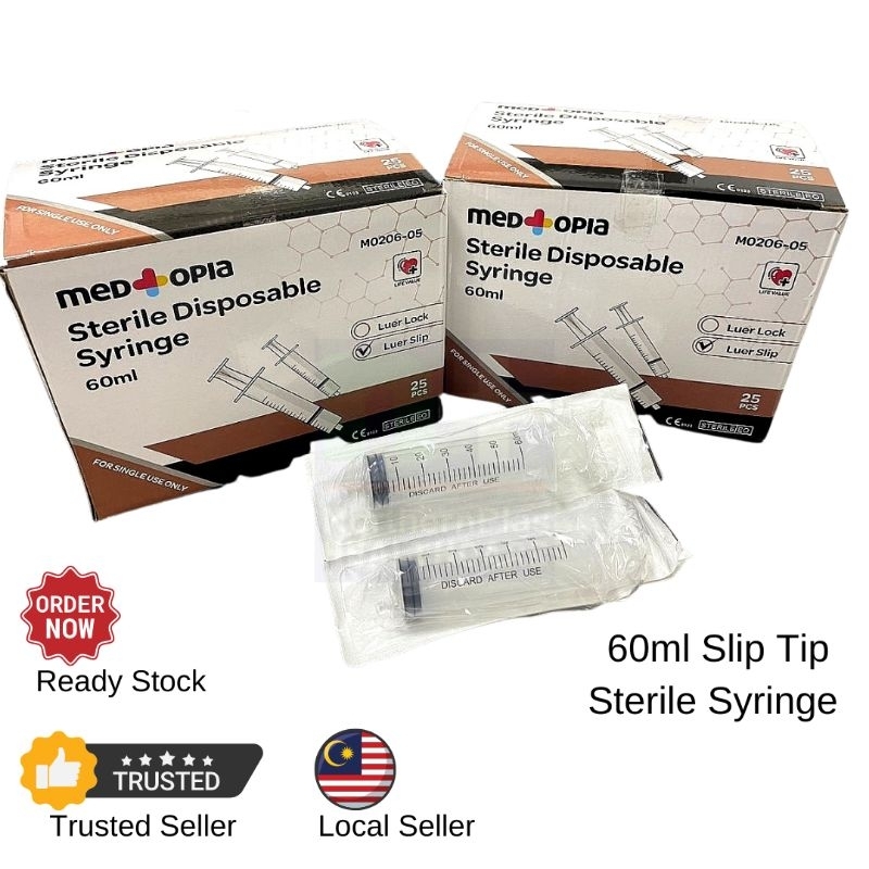 Sterile Disposable Syringe 60ml Slip Tip Medtopia 1 piece | Shopee Malaysia