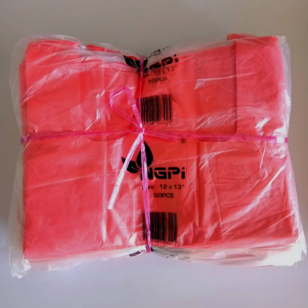 (Satu Bundle) Plastik Bag Bertangkai (20) 12x13 Packaging (Clear & Red ...