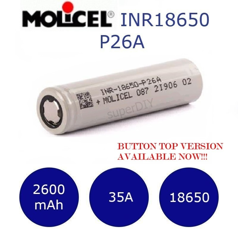 Molicel Original Li ion Battery Rechargeable 18650 2600mah P26A / 35A 3 ...