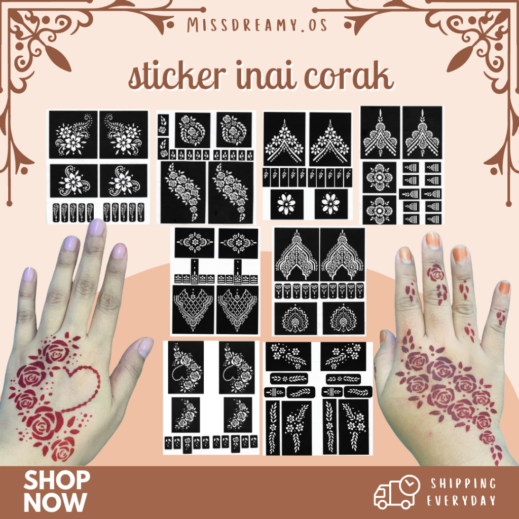 Sticker inai corak menarik pengantin stiker inai tangan sticker inai ...
