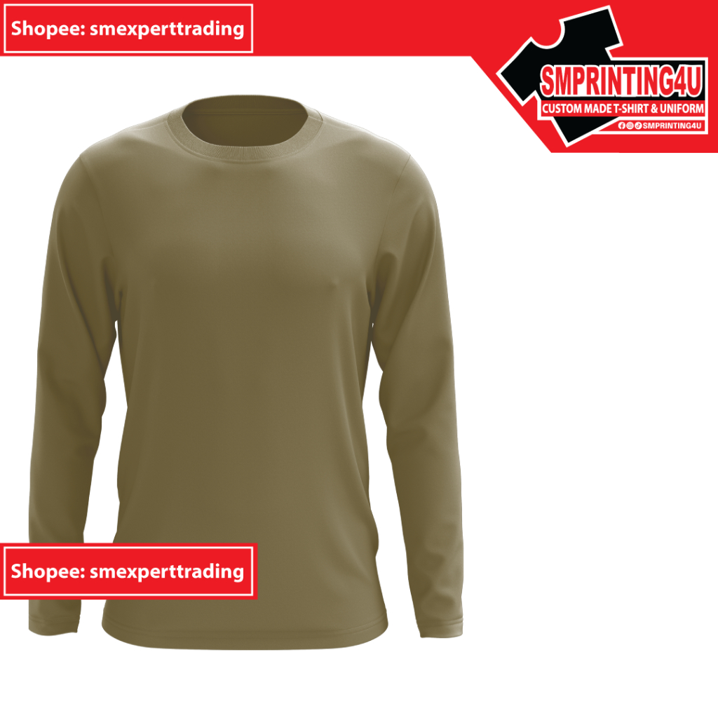 SM T-Shirt Microfiber Round Neck Warna Sand Khaki Long Sleeve Inner ...