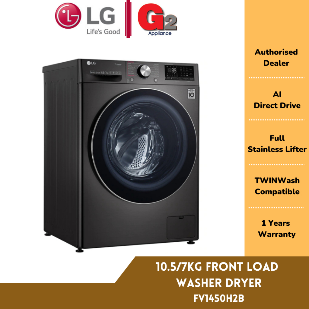 LG 10.5KG/ 7KG WASHER DRYER INVERTER WASHING MACHINE FV1450H2B(READY STOCK)-LG WARRANTY MALAYSIA ...