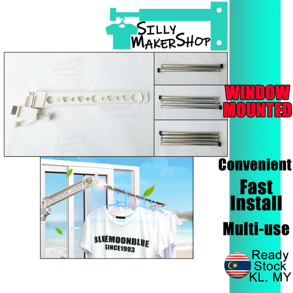 Plastic Adjustable Window Mounted Clothes Hanger Stainless Steel Rod ...