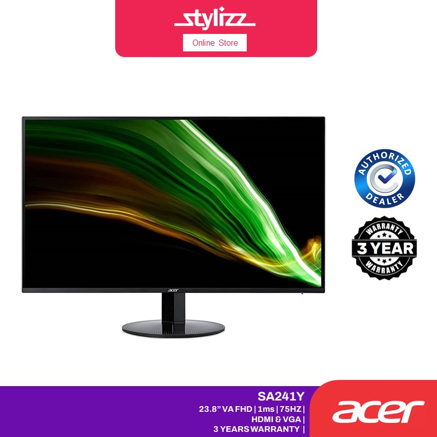 ACER SA241Y 23.8" FHD MONITOR (1920X1080, 1MS, 75HZ, VGA & HDMI, VA, 3 ...