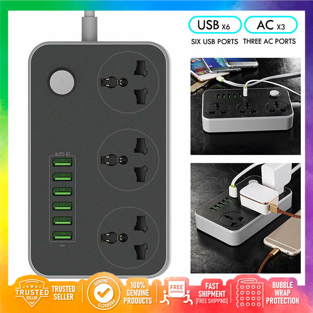 Power Strip with 3 Ac Socket + 6 Usb port power socket wall | Shopee ...